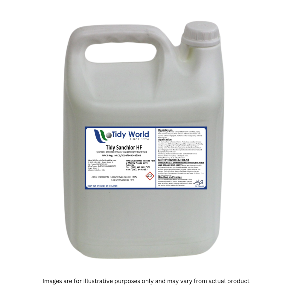 TIDY SANCHLOR HF | CHLORINATED ALKALINE DETERGENT OR DISINFECTANT-5L ...